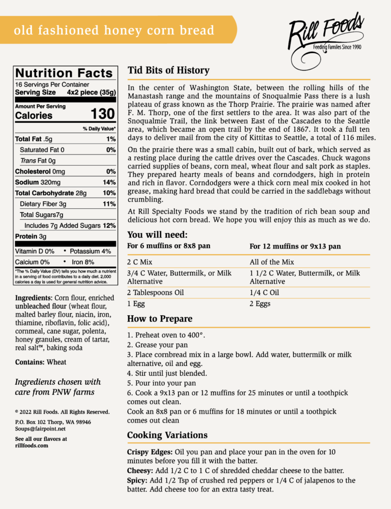 Thorp Prairie Honey Corn Bread Mix | Packaged Soup Mixes